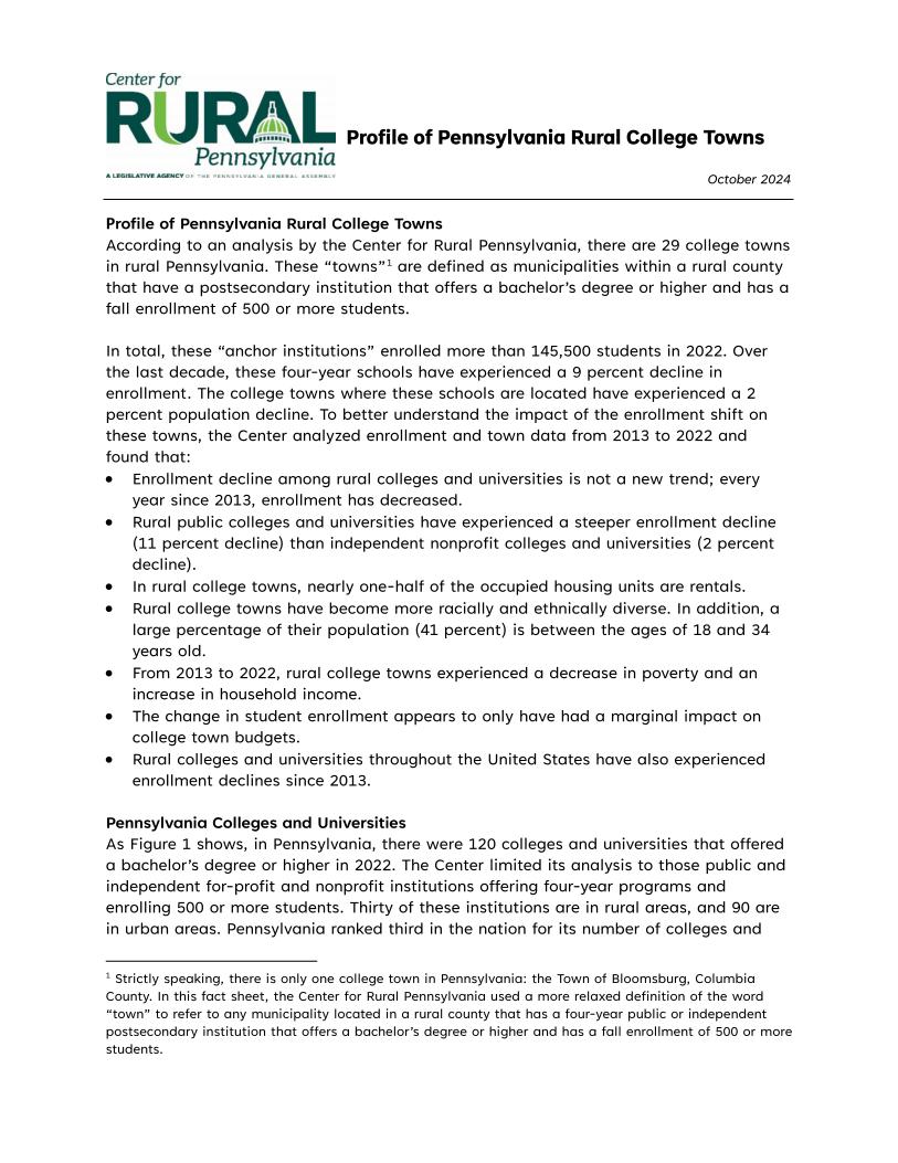 Fact Sheets - Center for Rural PA